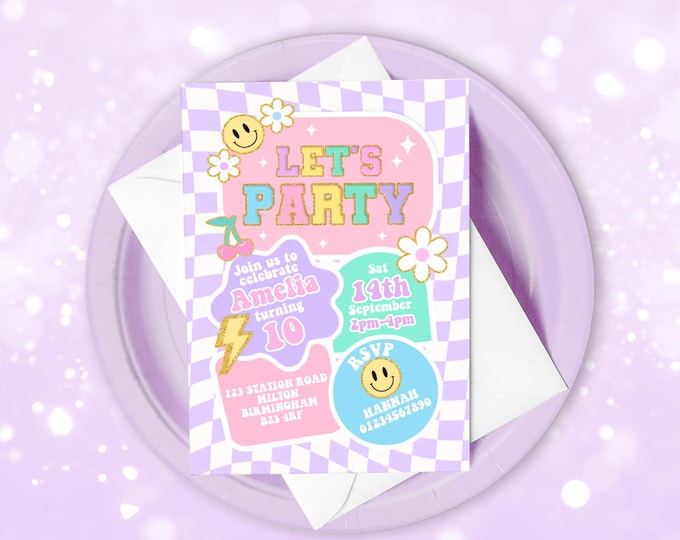 Editable Preppy Let's Celebrate Smile Face Birthday Invitation Template ...