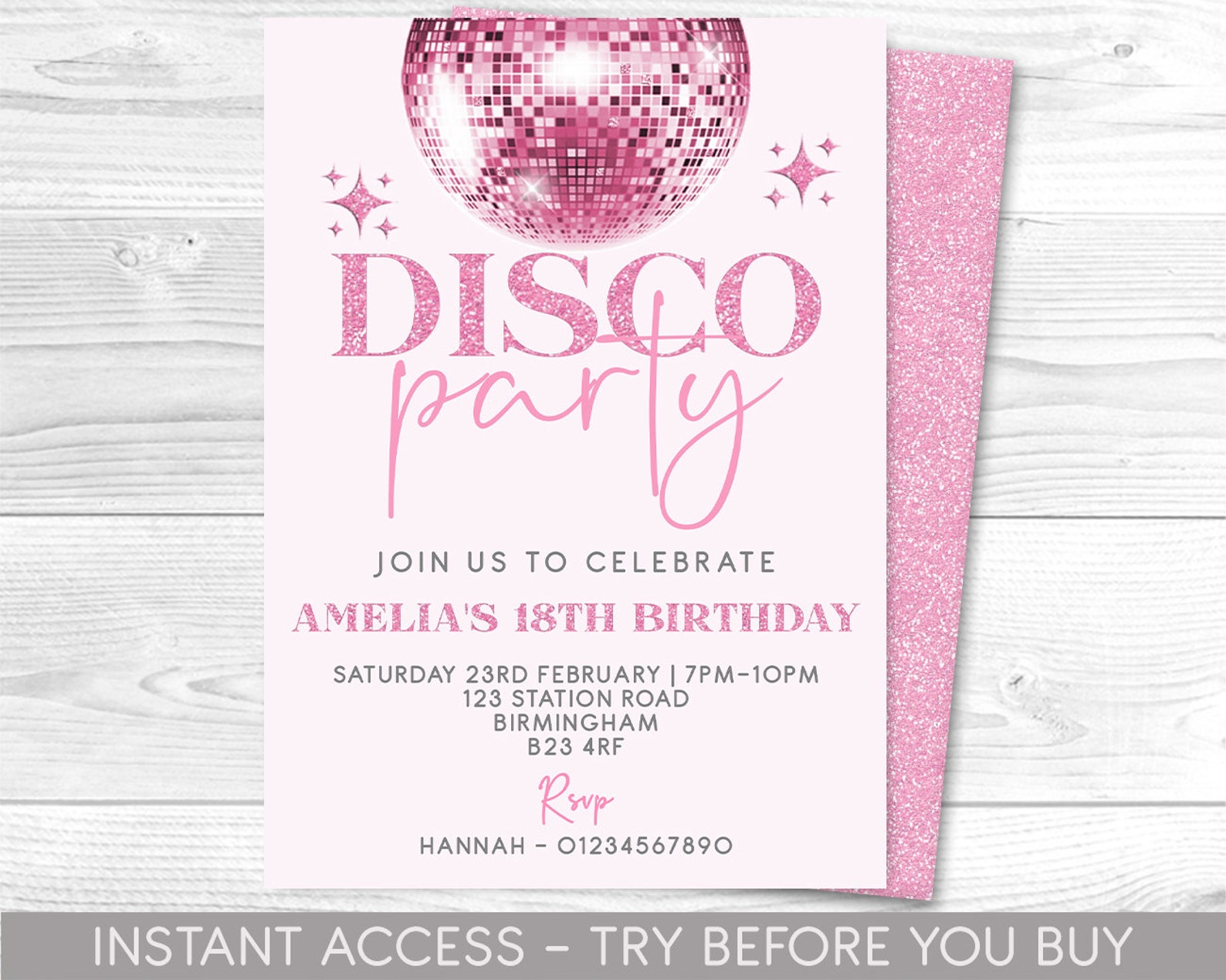 Disco Party Invitation, Personalised, Printable, Digital File, Pink ...