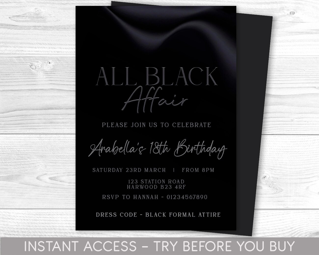 All Black Party Invitation, All Black Affair Invitation, Modern ...