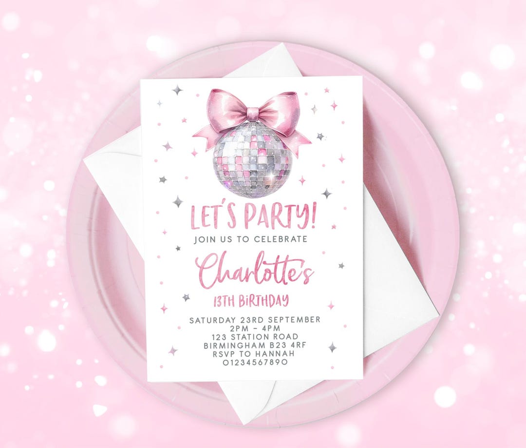 Coquette Bow Disco Party Invitation, Personalised, Printable, Digital ...