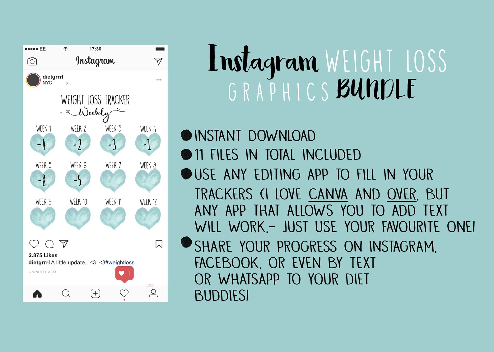 Instagram Weight Loss Tracker, Diet Chart, Digital Download, Weightloss ...
