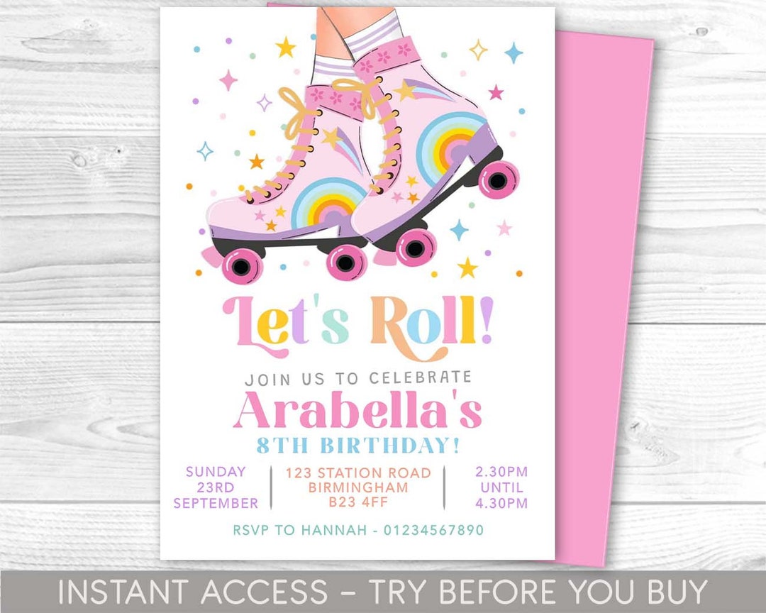 Roller Skating Invitation, Personalised, Printable, Digital File ...