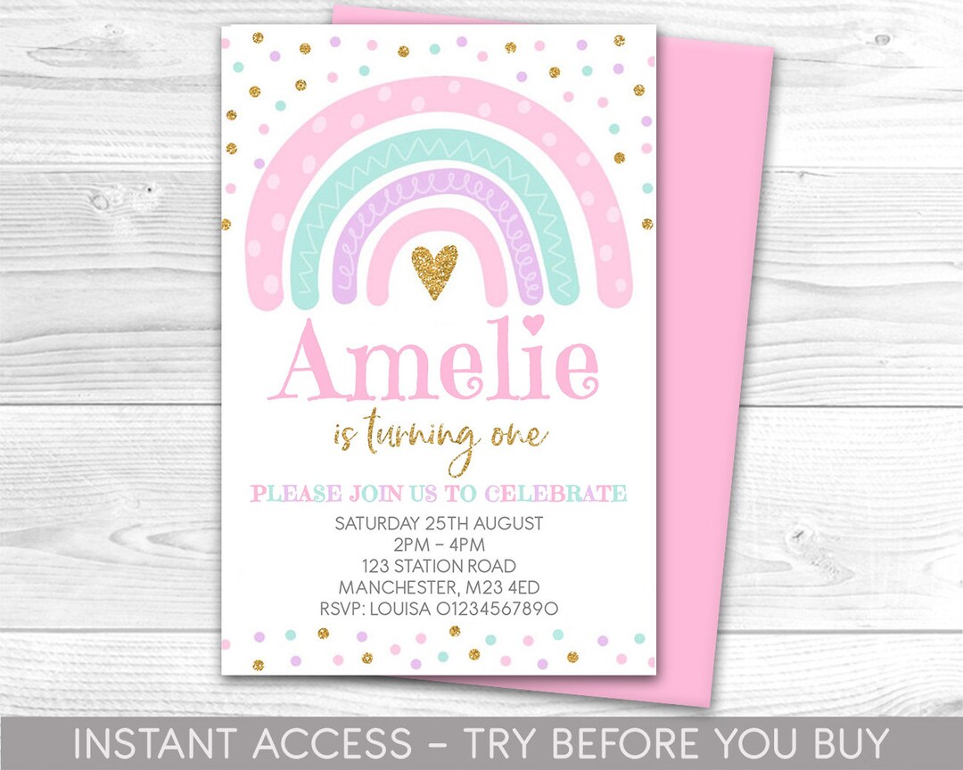 Rainbow Invitation, Personalised, Printable, Digital File, Rainbow ...