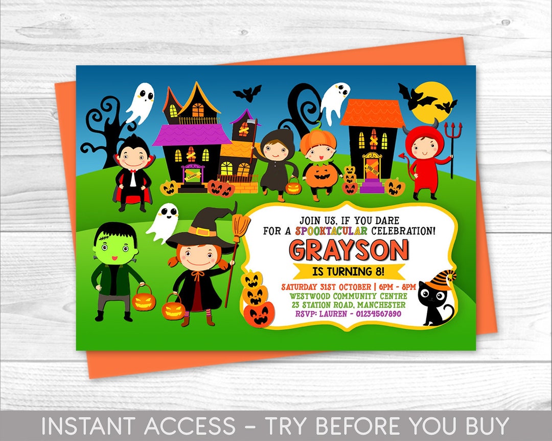 Halloween Birthday Invitation, Halloween Costume Invite Kids, Costume ...