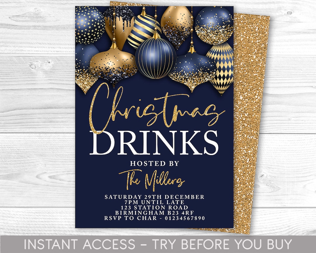 Christmas Drinks Party Invitation Adult Christmas Cocktail Party Navy ...