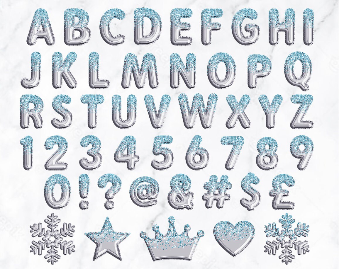 Icy Silver Glitter Balloon Alphabet Clip Art Silver Balloon - Etsy