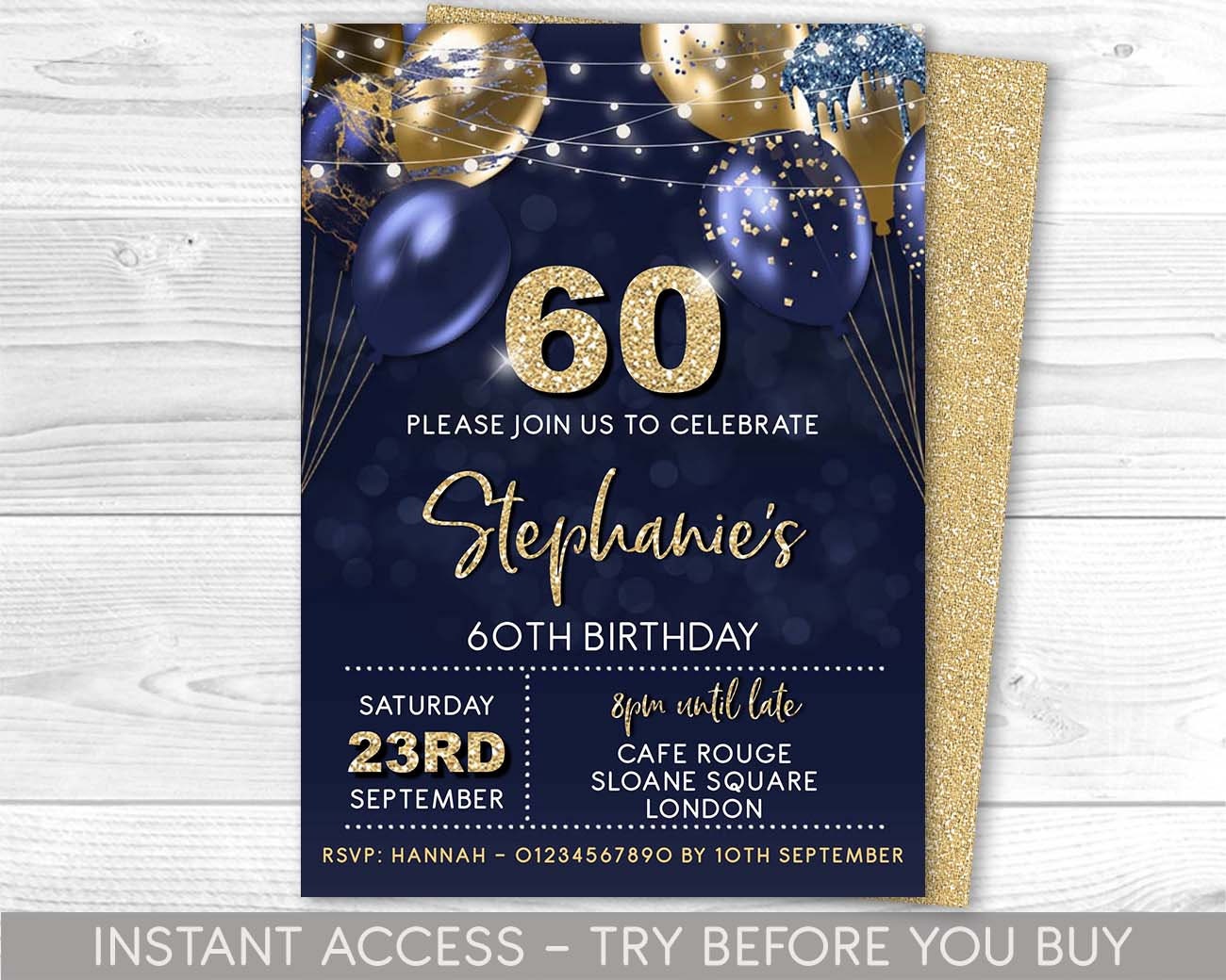 30th Birthday Invitation Editable 30th Invite Navy Gold - Etsy