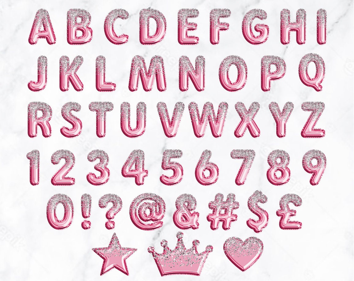 Pink Silver Glitter Balloon Alphabet Clip Art, Balloon Letters, Pink ...