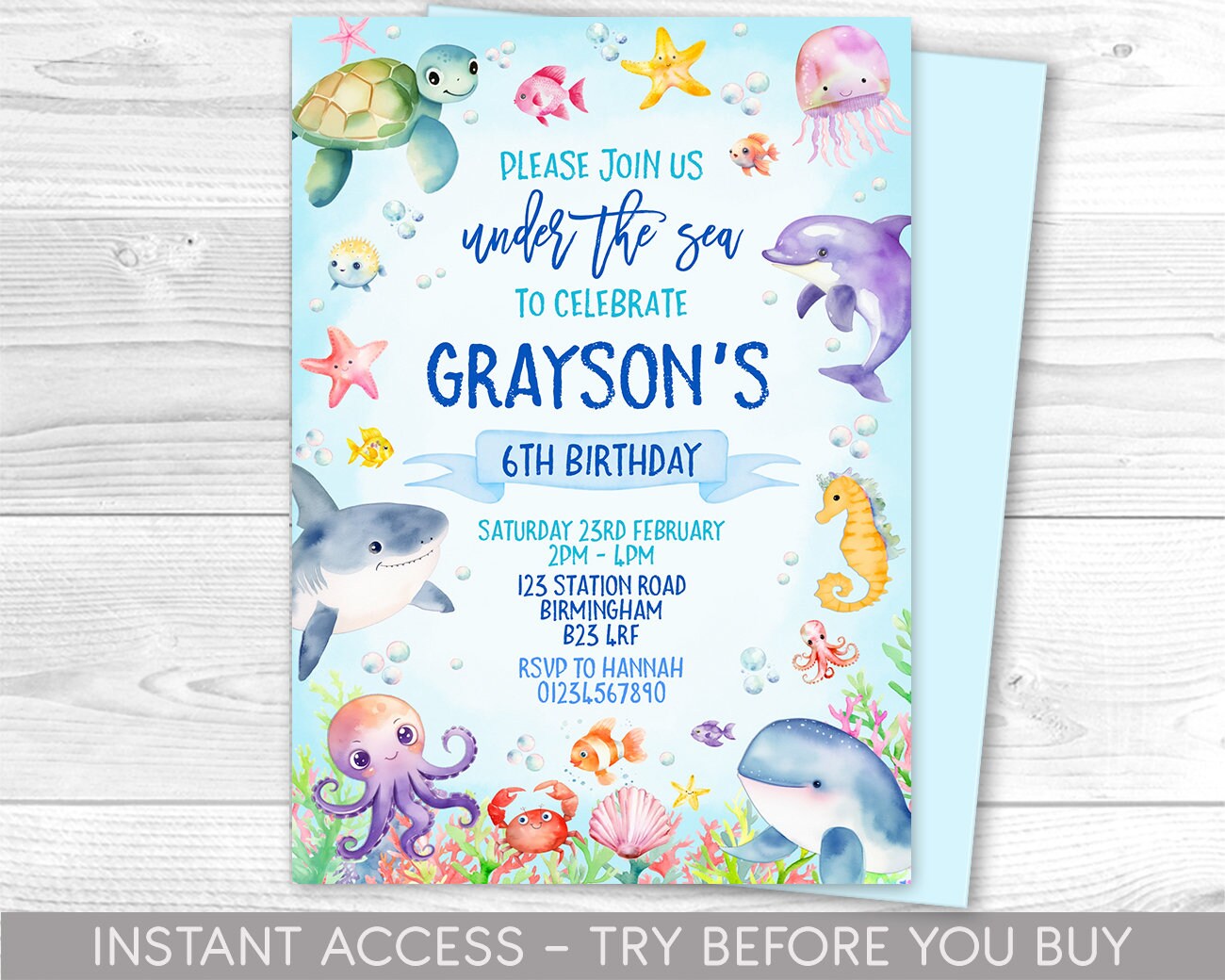Under the Sea Birthday Invitation, Editable Ocean Sea Creatures Party ...