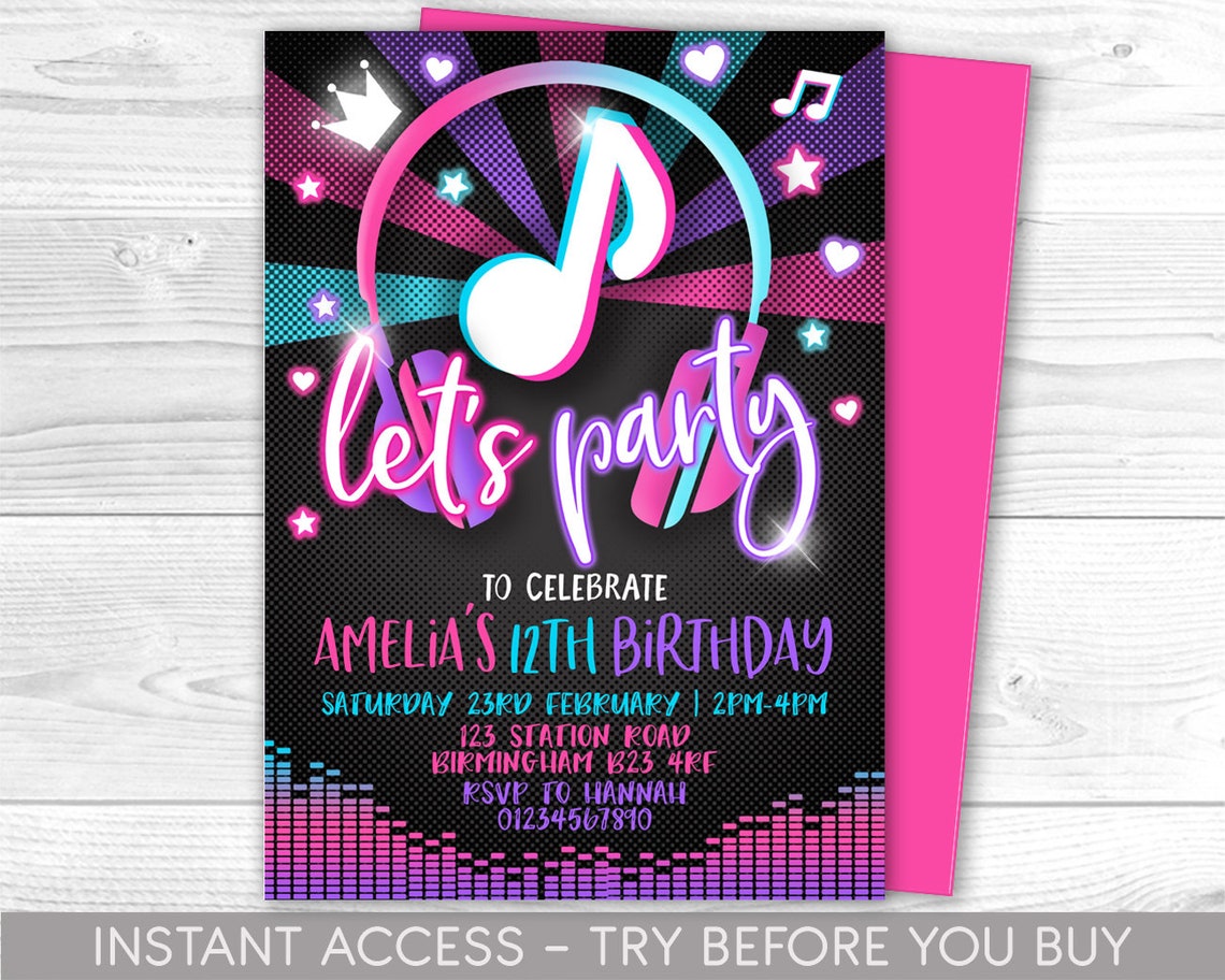 Editable Music Birthday Invitation Music App Teen Tween Birthday Party ...