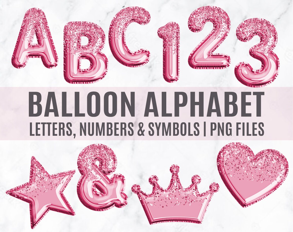 Pink Glitter Balloon Alphabet Clip Art Balloon Letters Pink | Etsy