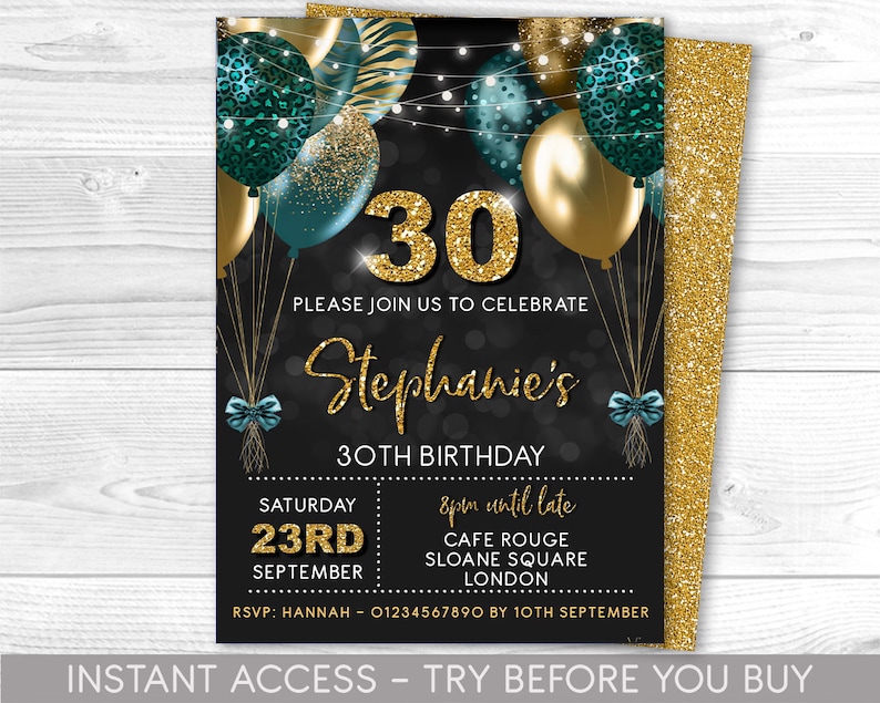 21st Birthday Invitation Editable 21st Invite Teal Green Gold - Etsy