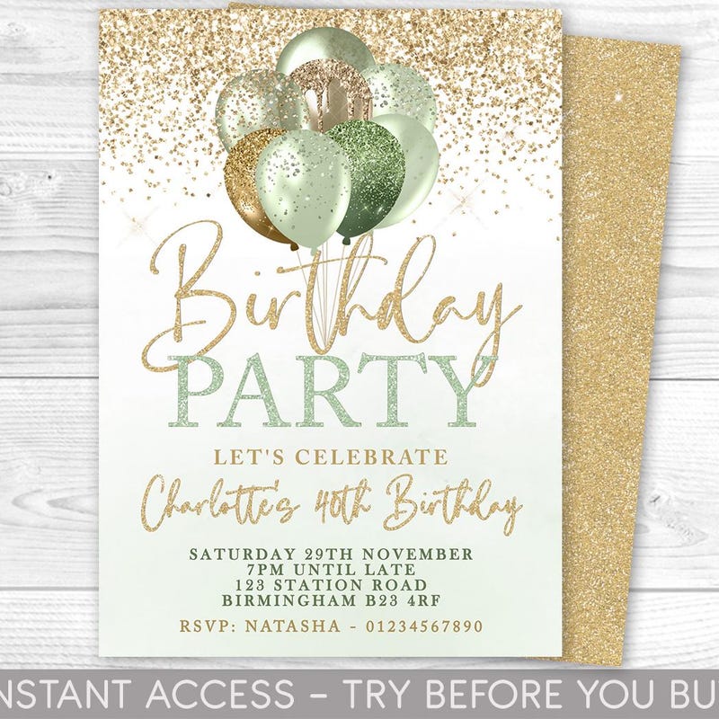 Green Party Invitations - Etsy