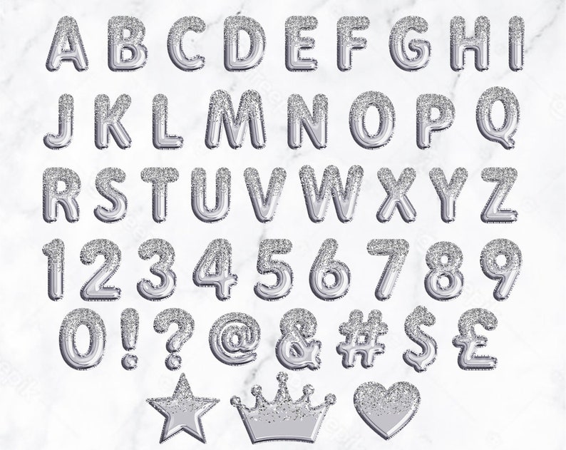 Silver Glitter Balloon Alphabet Clip Art Silver Balloon - Etsy