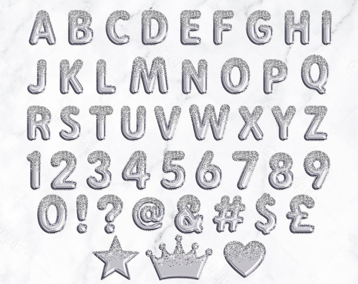 Silver Glitter Balloon Alphabet Clip Art, Silver Balloon Letters ...
