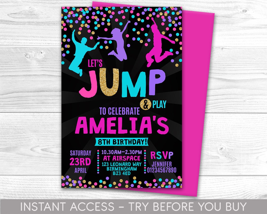 Jump Invitation Jump Birthday Invitation Trampoline Party Bounce House ...