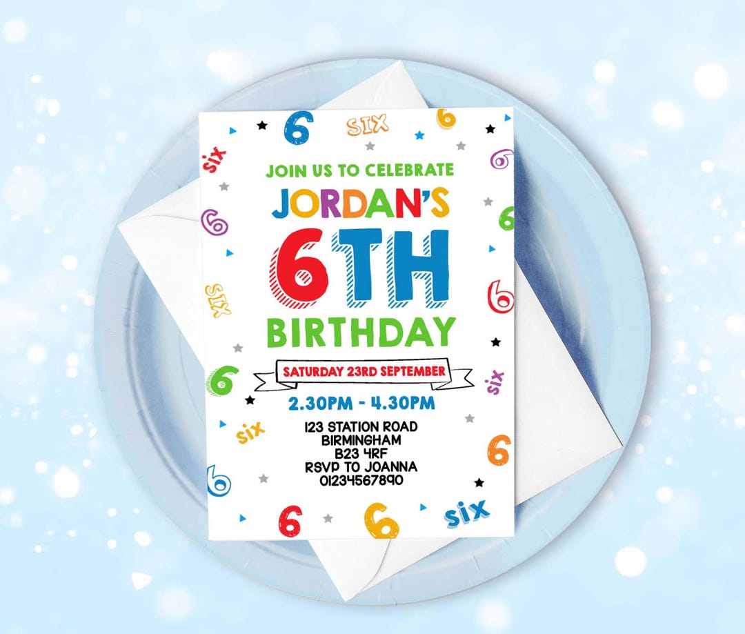 6th Birthday Invitation Editable 6th Invite, Blue, Boys Party ...