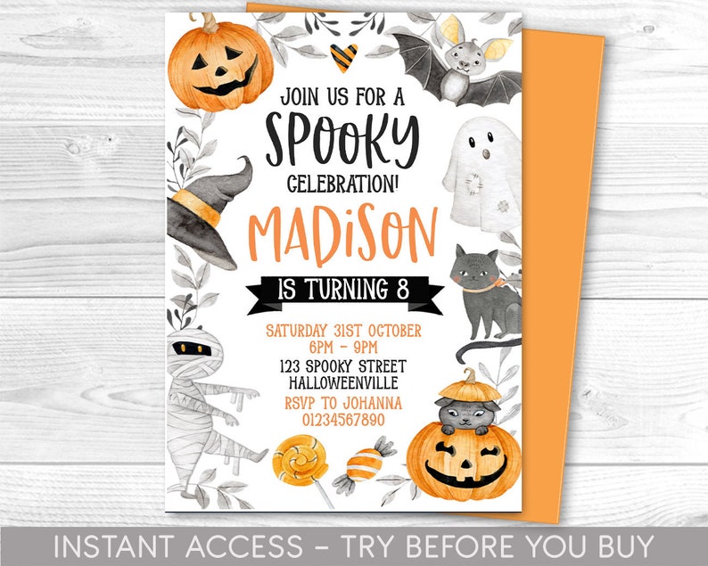 Halloween Birthday Invitation, Halloween Costume Invite Kids, Costume ...