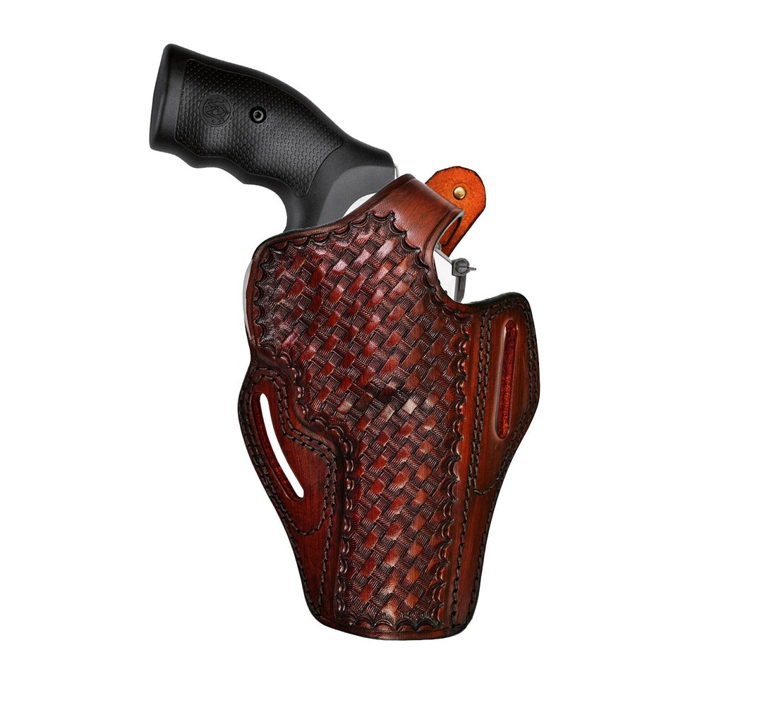 Leather Holster Fits S&W Model 686 10 19 60, Basketweave, Premium ...