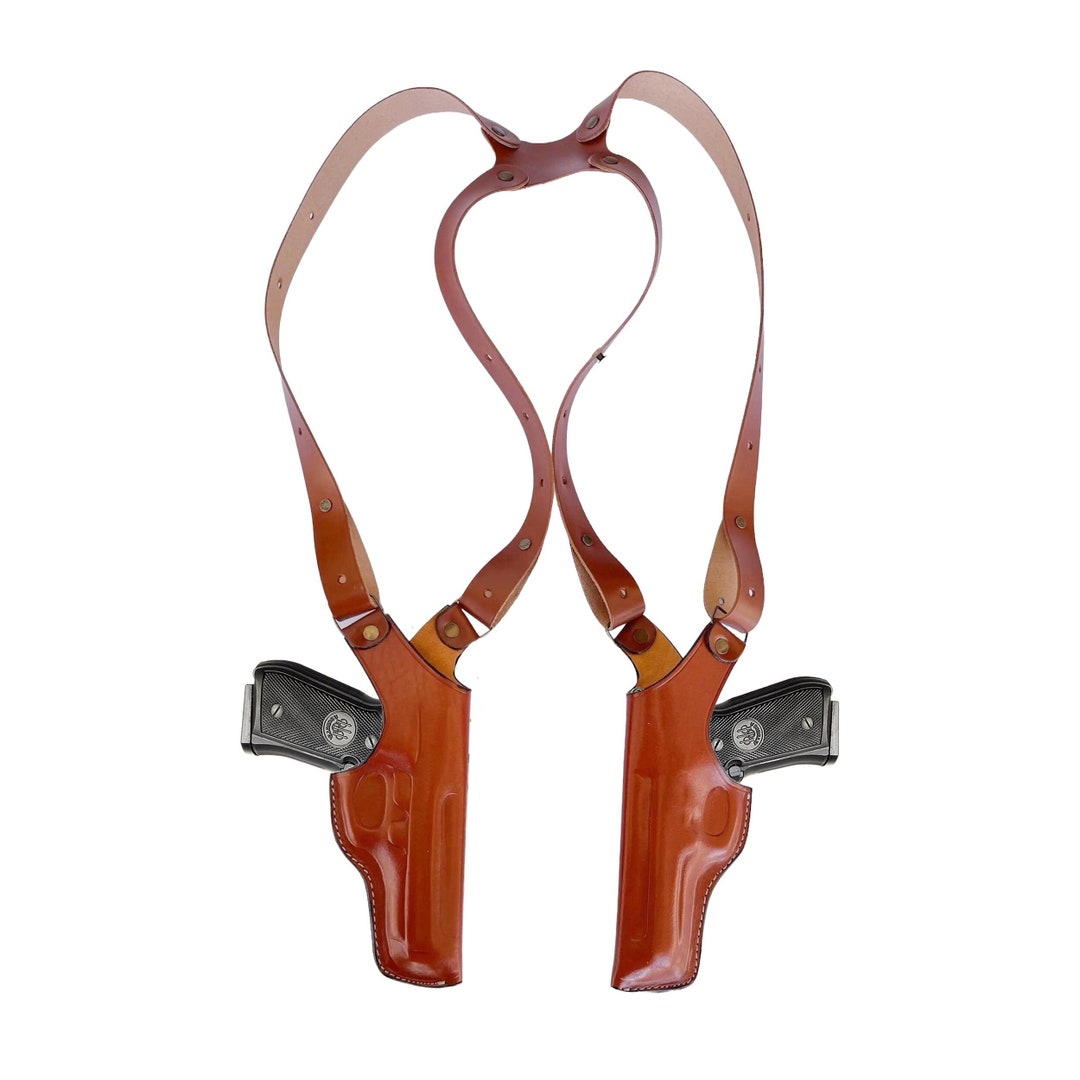 Leather Double Gun Shoulder Holster - Vertical Posture - Genuine ...