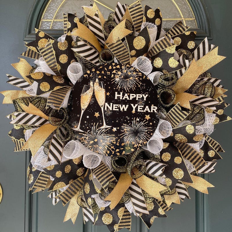New Years Ribbon Wreath - Etsy