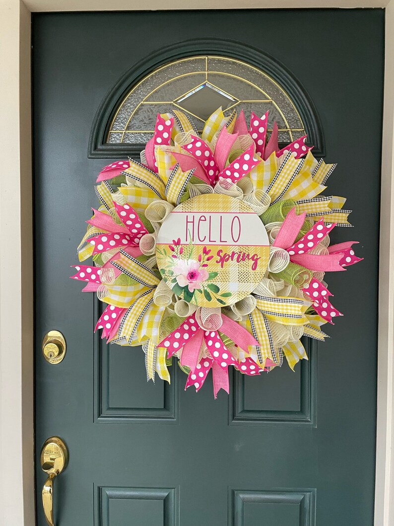 Spring Wreath Hello Spring Wreath for Front Door Easter Door - Etsy