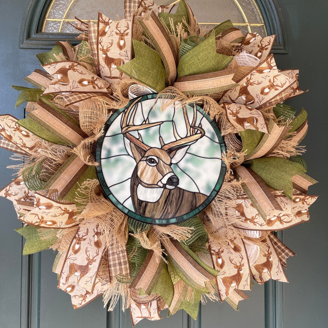 Deer Wreath, Winter Woodland Lodge Decoration, Cabin Wreath for Front Door, Fall Wreath, Gift ...