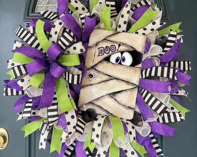 Halloween Wreath, Fall Mummy Wreath for Front Door, Halloween Boo Decor ...