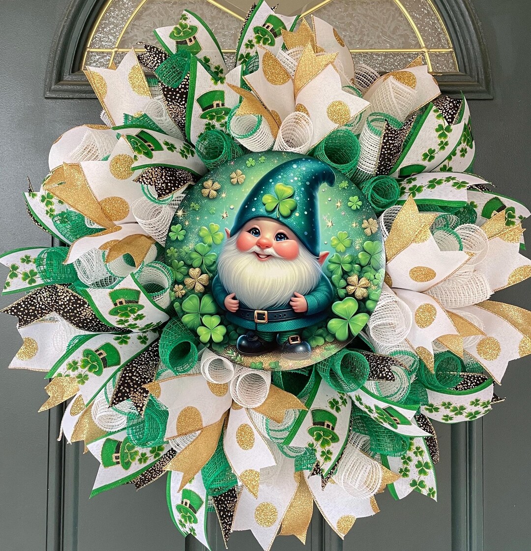 St. Patrick’s Day Leprechaun Wreath March Shamrock Mesh Wreath for ...