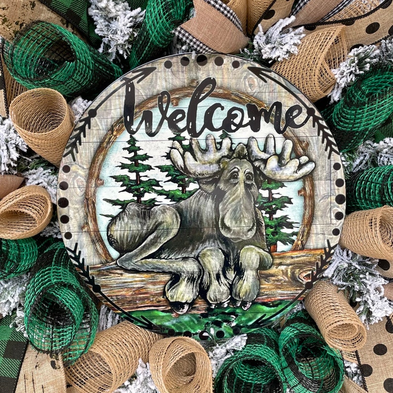 Woodland Moose Welcome Wreath Rustic Holiday Wreath for Front - Etsy