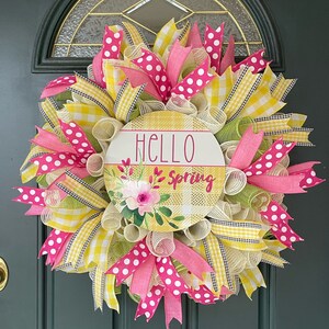 Spring Wreath, Hello Spring Wreath for Front Door, Easter Door Decor ...