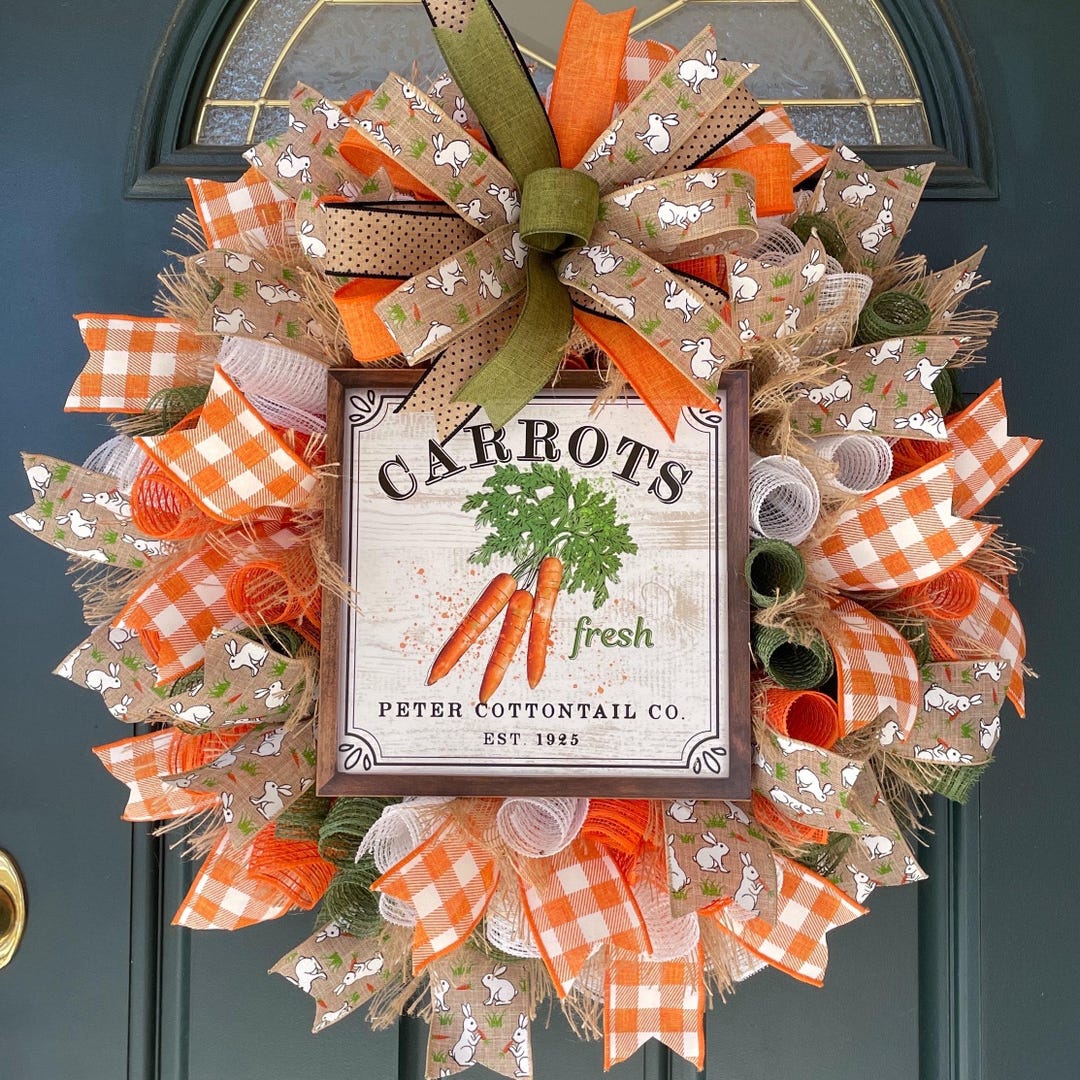 Easter Bunny Wreath Spring Farmhouse Rabbit Ribbon Door Decoration ...