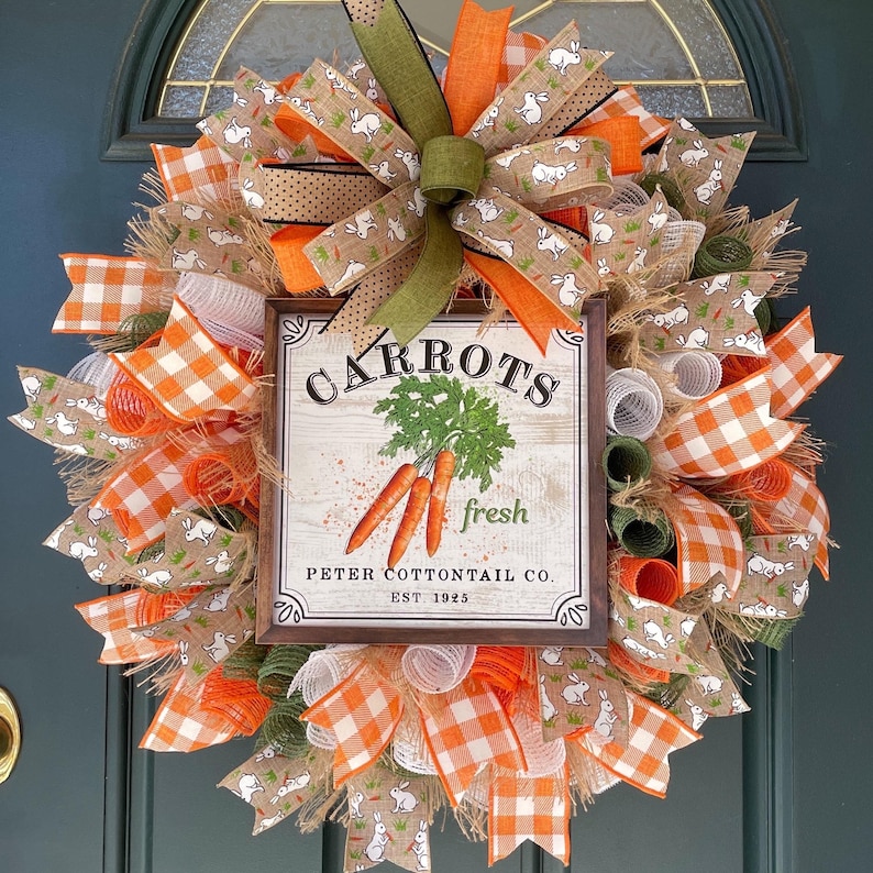 Easter Bunny Wreath Spring Farmhouse Rabbit Ribbon Door Decoration ...