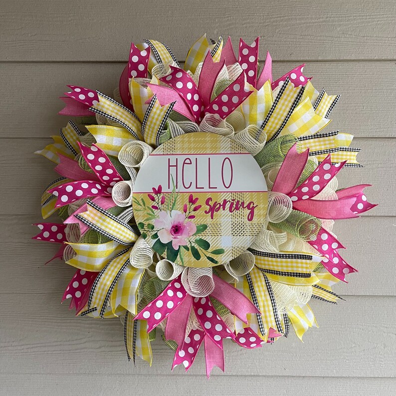 Spring Wreath Hello Spring Wreath for Front Door Easter Door - Etsy