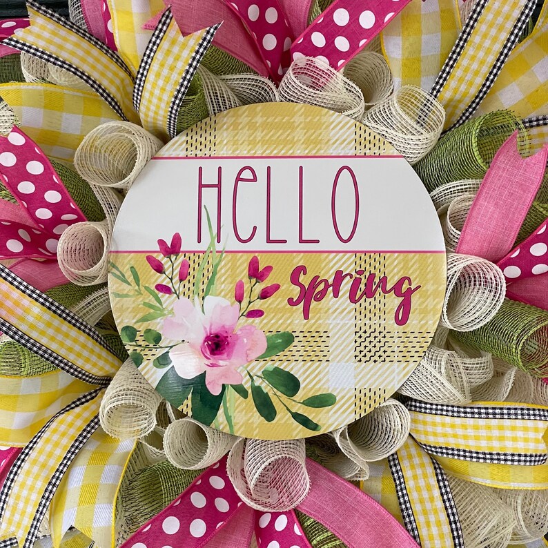 Spring Wreath Hello Spring Wreath for Front Door Easter Door | Etsy
