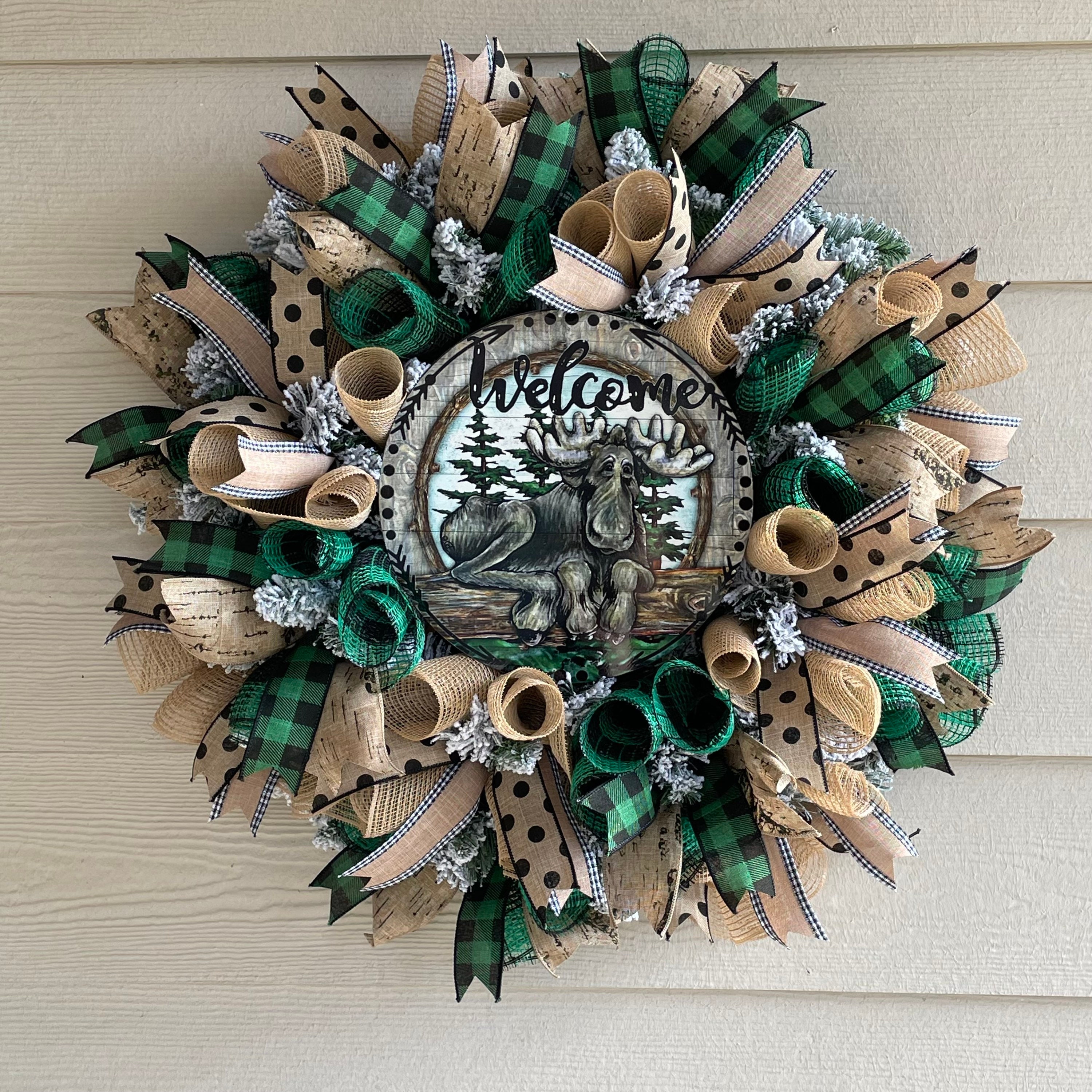 Woodland Moose Welcome Wreath Rustic Holiday Wreath for Front | Etsy
