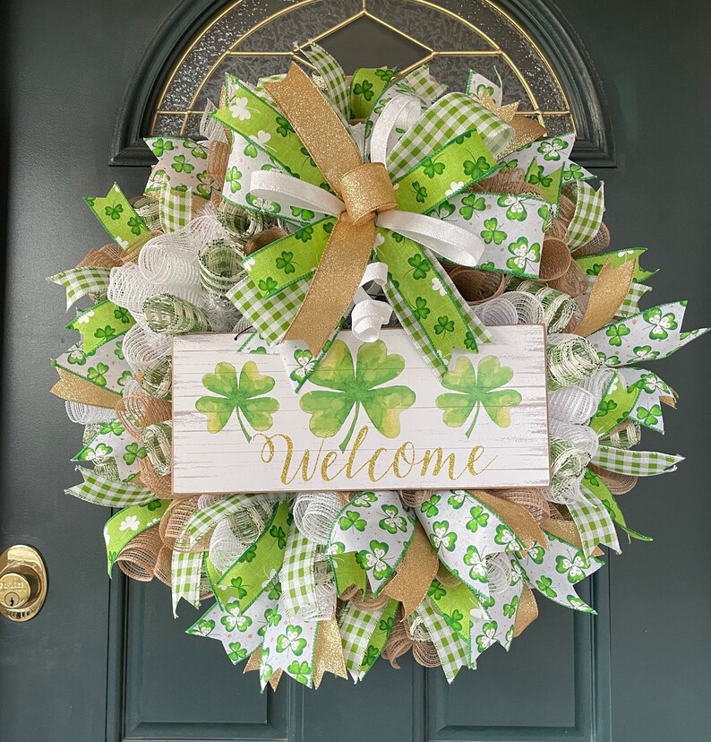 St. Patricks Day Wreath March Welcome Mesh Wreath for Irish - Etsy