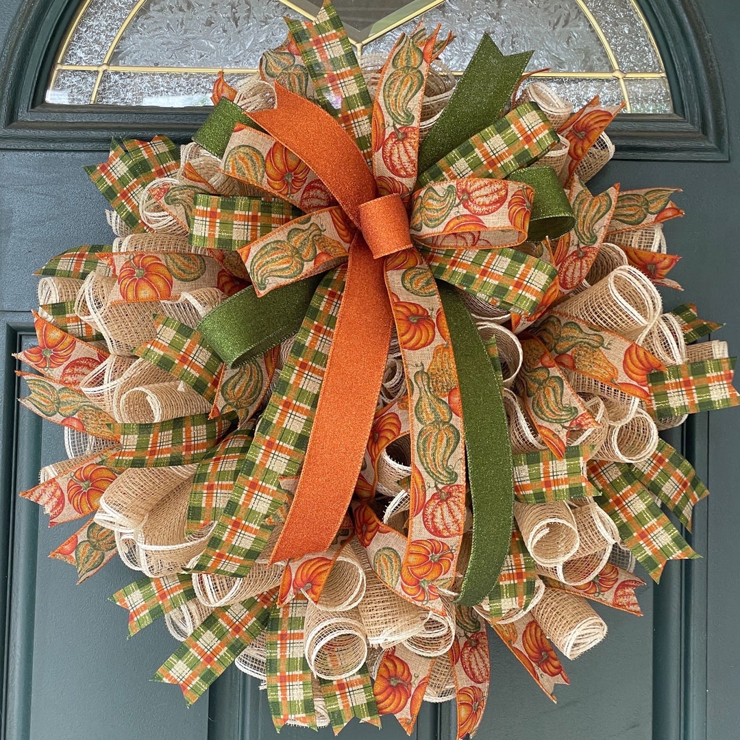Fall Pumpkin and Gourd Wreath for Front Door, Fall Country Door Decor ...