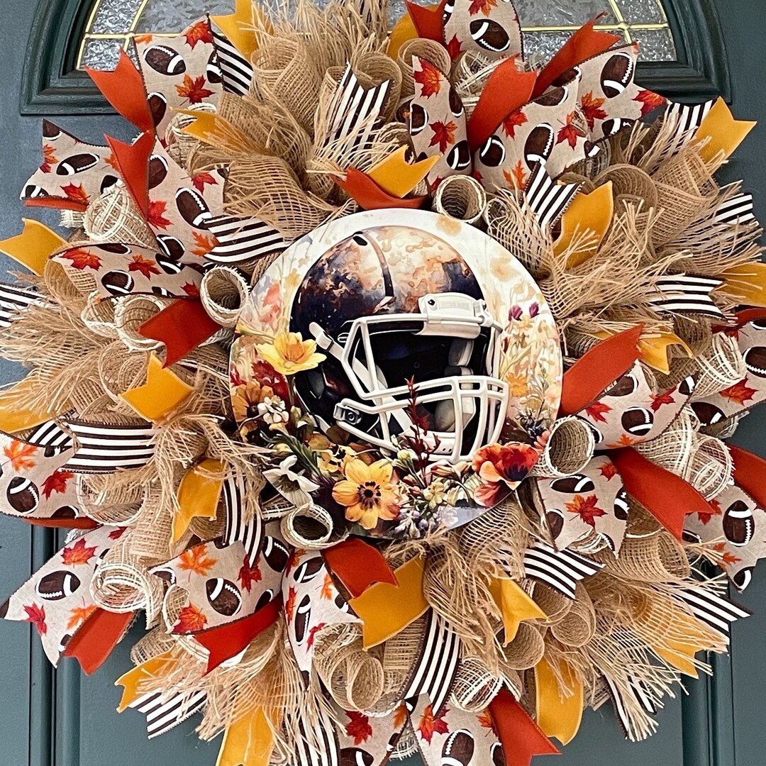 Fall Football Wreath for Front Door, Handmade Football Porch Decor ...