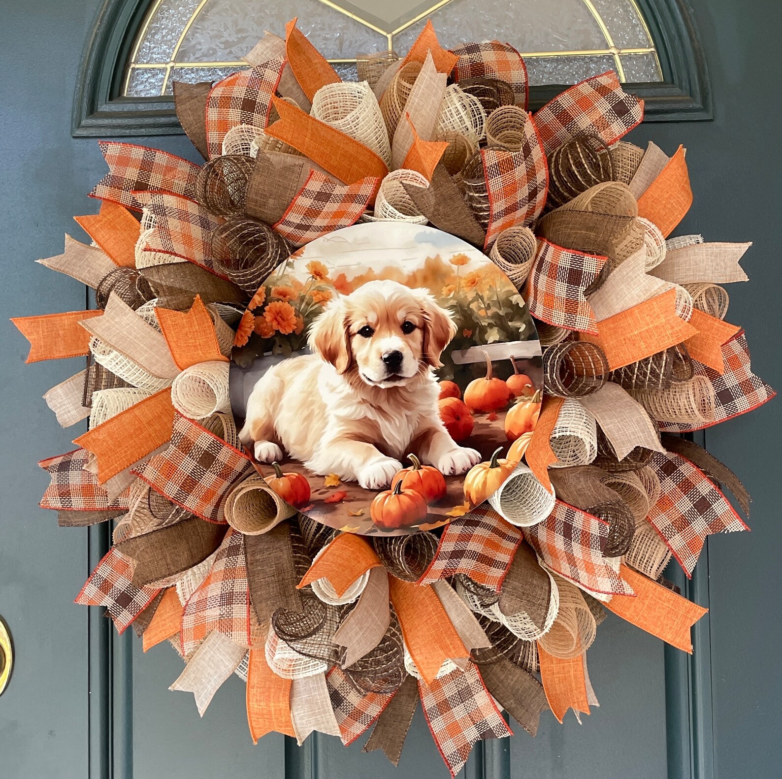 Handmade Fall Dog Wreath: Pumpkin Patch Puppy Front Door Decor - Etsy