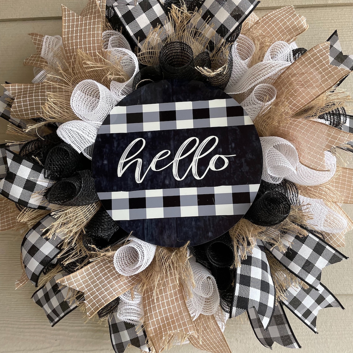 Hello Buffalo Check Wreath Farmhouse Wreath Wreath for Front - Etsy