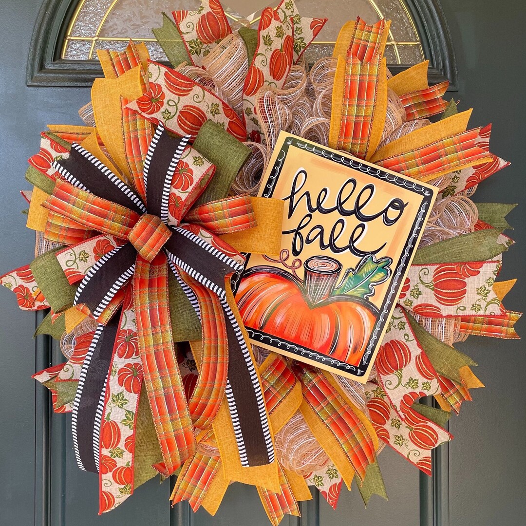 Fall Welcome Wreath for Front Door, Large Autumn Leaf Front Porch Decor ...