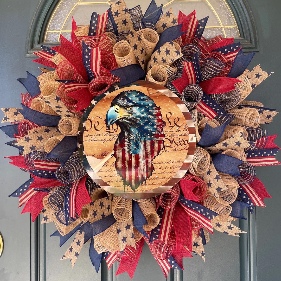Rustic Patriotic Wreath American Bald Eagle 4th of July Summer Wreath ...
