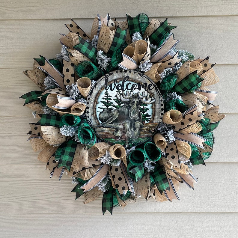 Woodland Moose Welcome Wreath Rustic Holiday Wreath for Front | Etsy