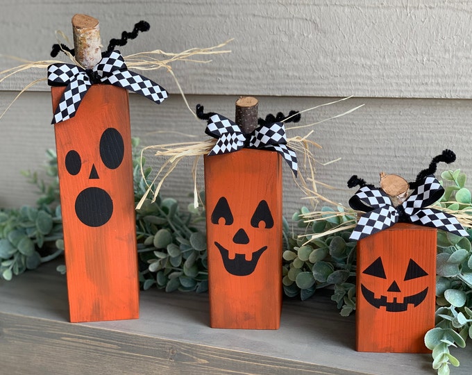 Fall Pumpkin Wood Blocks Pumpkin Block Decor - Etsy