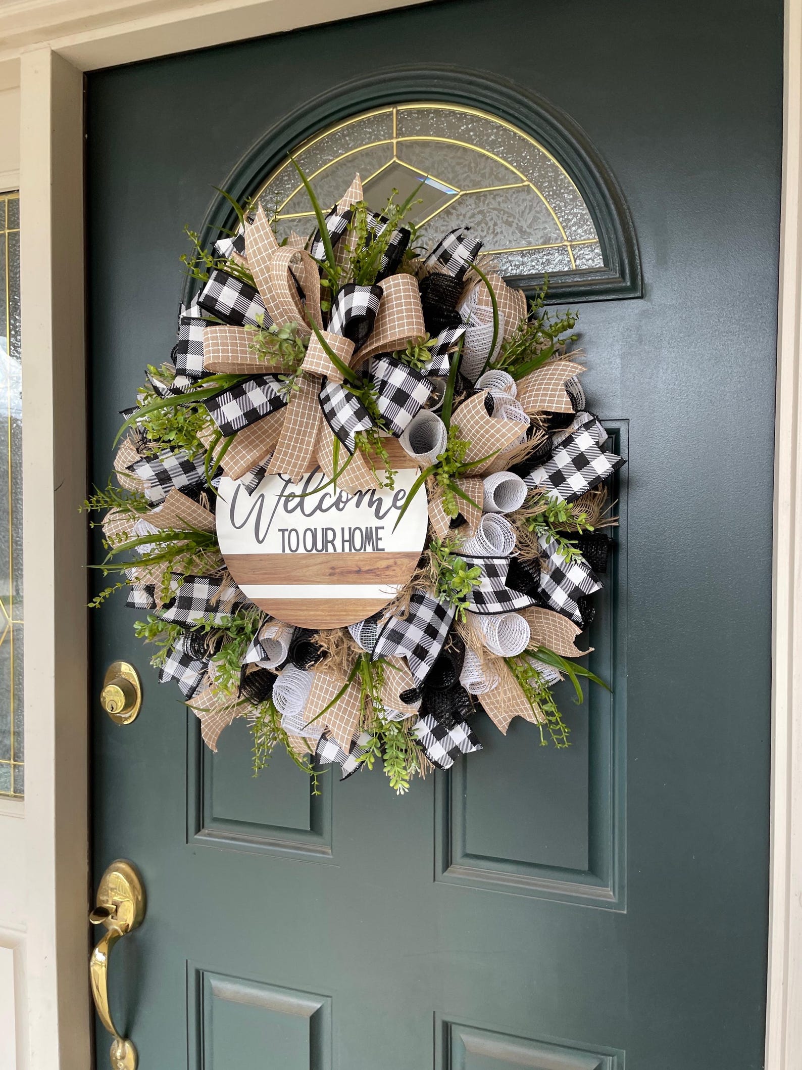 Buffalo Check Farmhouse Wreath Burlap Mesh Farmhouse Door Decor Welcome ...