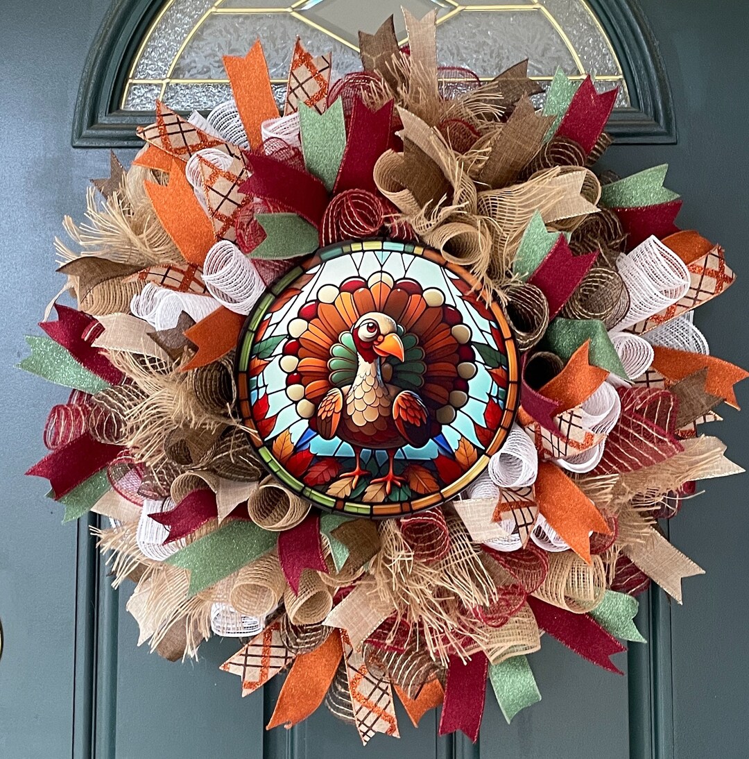 Thanksgiving Wreaths, Burgundy Turkey Mesh Wreath for Front Door ...