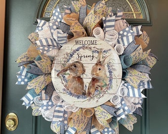 Easter Bunny Wreath Spring Welcome Wreath for Front Door - Etsy