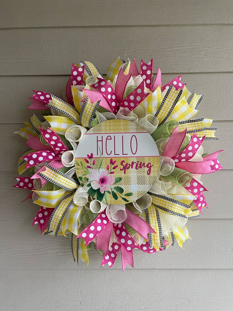 Spring Wreath Hello Spring Wreath for Front Door Easter Door | Etsy