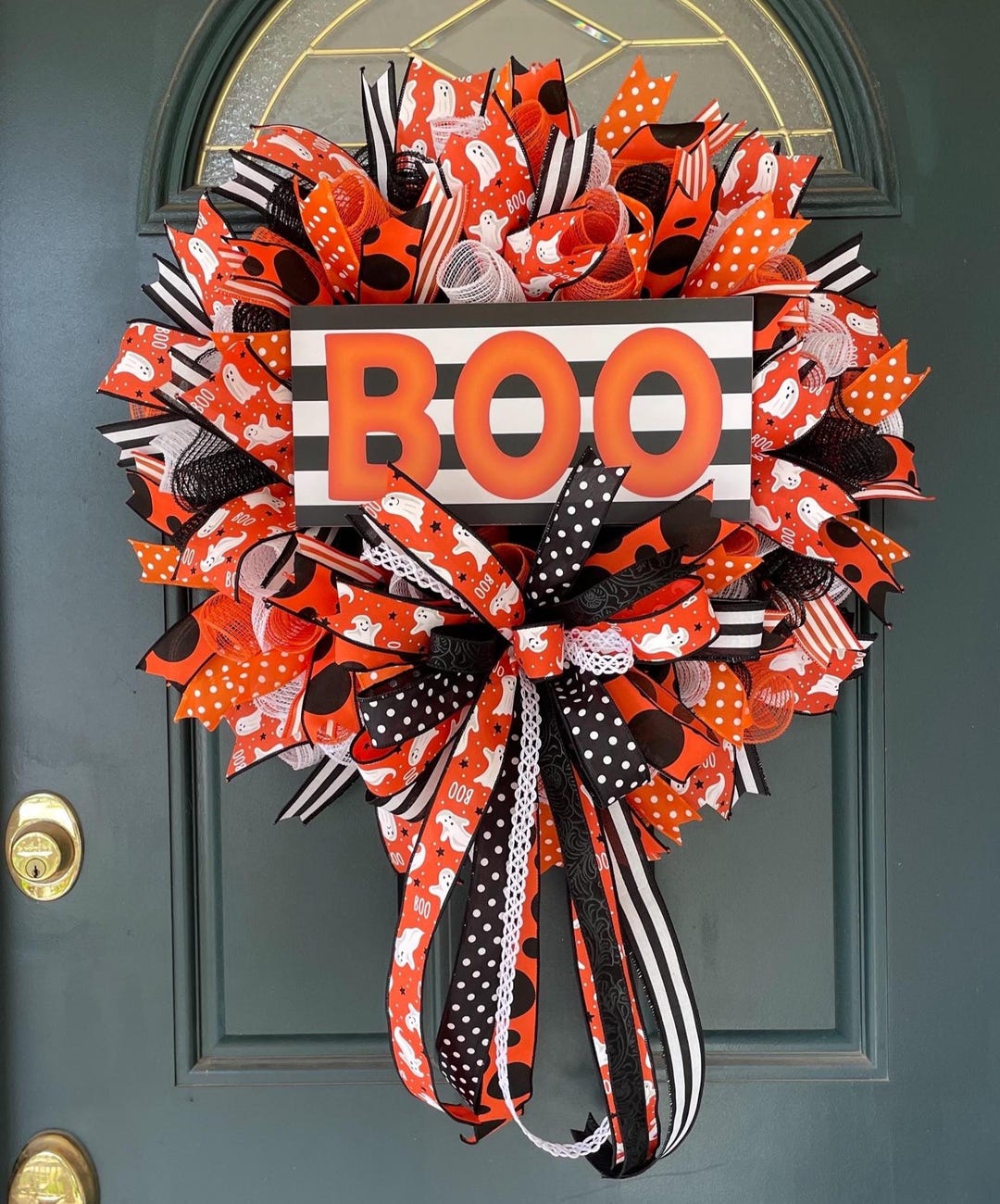 Halloween BOO Ghost Wreath for Front Door Fall Mesh Decor Front Porch ...